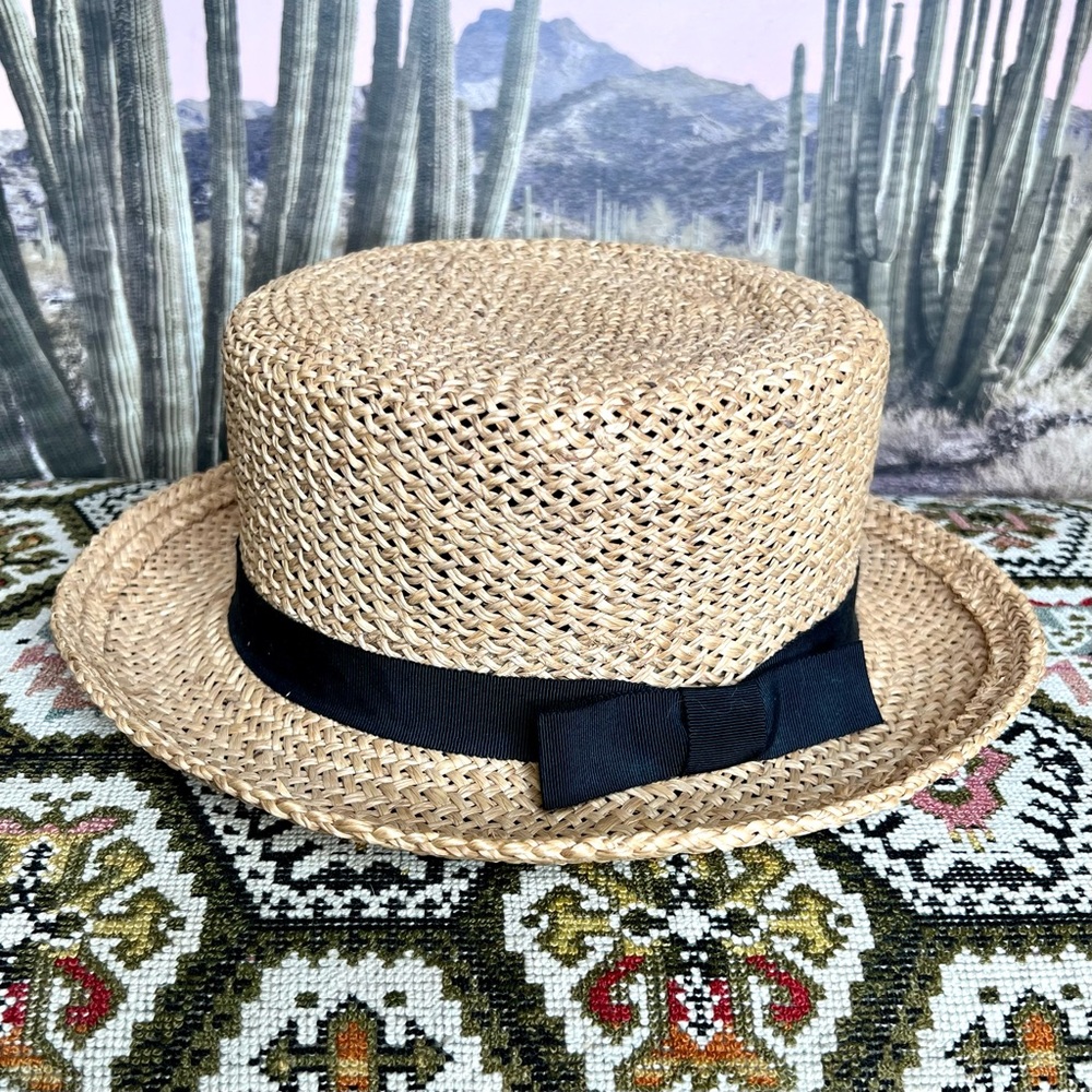 Vintage Straw Raffia Bow Hat - Gem